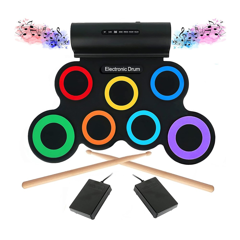 Roll drum with built-in speakers, 7 pads electronic, rainbow color ...