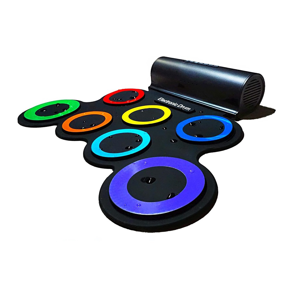 Roll drum with built-in speakers, 7 pads electronic, rainbow color ...