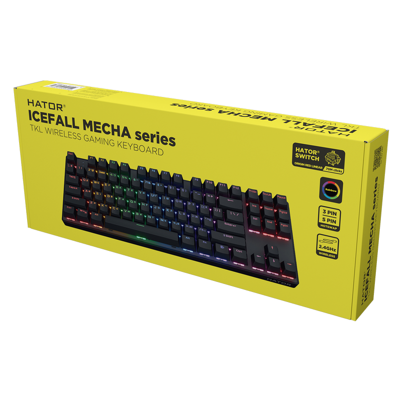 Tastatura de gaming wireless hator icefall mecha tkl rainbow, mecanică ...